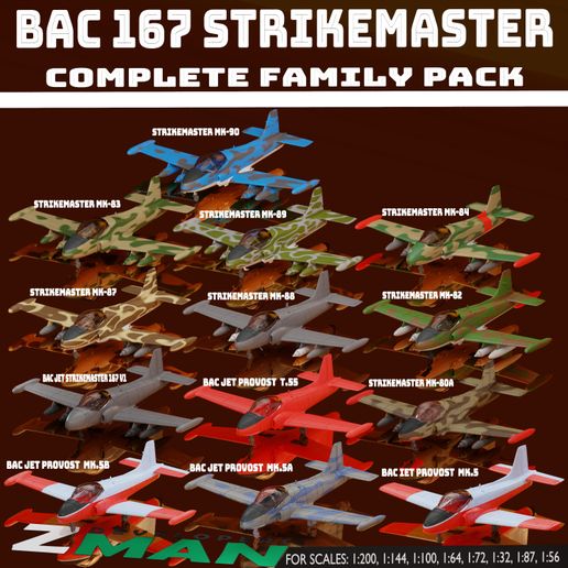 👪 BAC JET PROVOST & STRIKEMASTER (FAMILY PACK) (26 IN 1) V14・ STL File for 3D printing・Cults