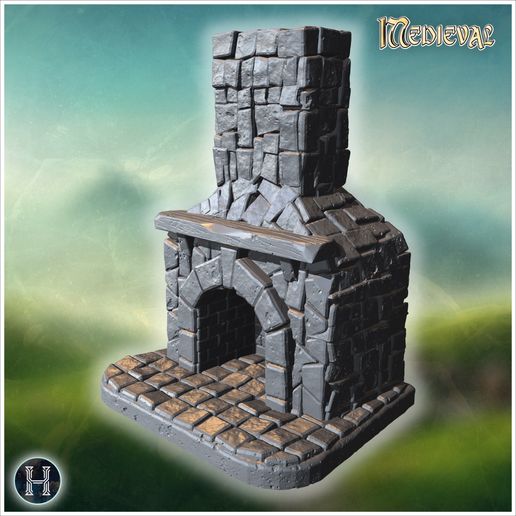 3D file Rustic stone chimney with intricate brickwork and textured base ...