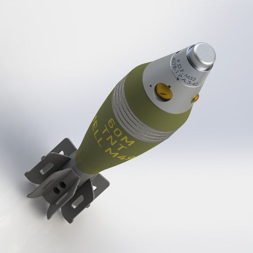 🐚 United States 60mm M49 HE Mortar Shell・ 3D File for 3D printing・Cults