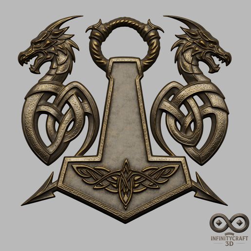 🐉 Mjolnir Dragon Crest - Relief mural 3D nordique pour CNC et ...