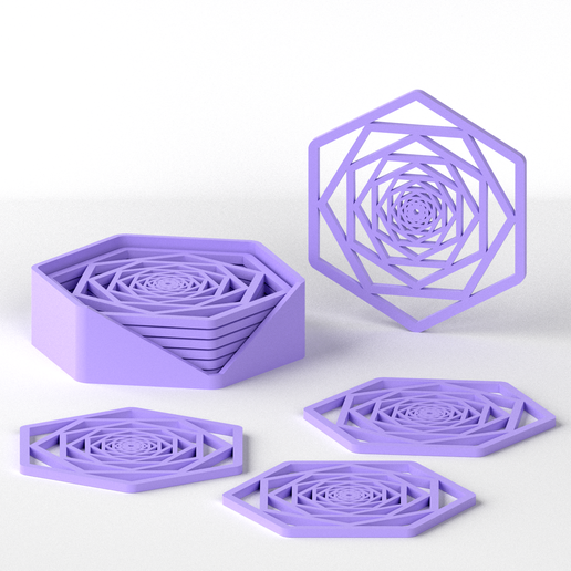 STL file Recursive Hexagons Coasters 🍽️ ・Design to download and 3D print・Cults
