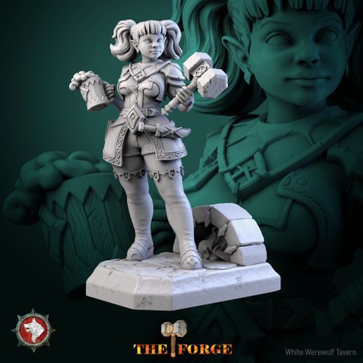 3D file Galwyn BriskFeast dwarf female 32mm and 75mm pre-supported ...
