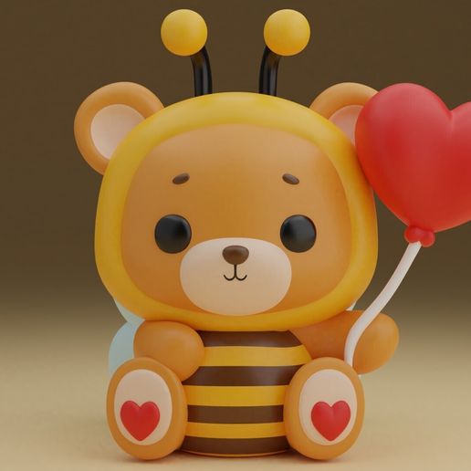STL file Bee bear valentine figure 🐝 ・3D print design to download・Cults