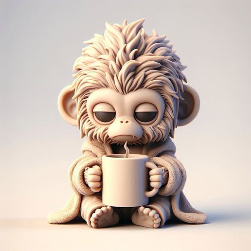 🐒 Tired Monkey in Pajamas Mini Coffee Statue・ STL File for 3D printing ...