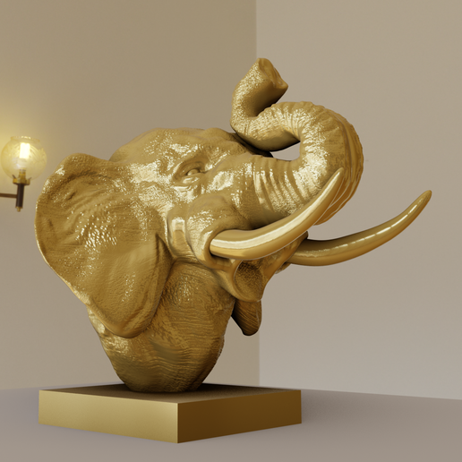 STL file Elephant head trunk raised bust STL 3d print file 🐘 ・3D ...