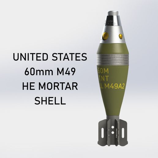 🐚 United States 60mm M49 HE Mortar Shell・ 3D File for 3D printing・Cults