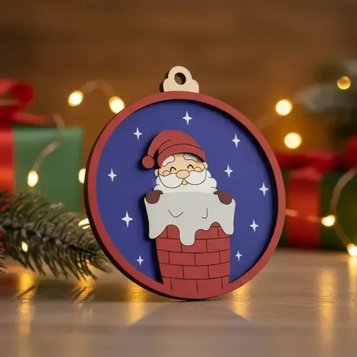 Santa in Chimney Christmas Ornament – Layered Laser Cut File 🎄・ 3D File ...