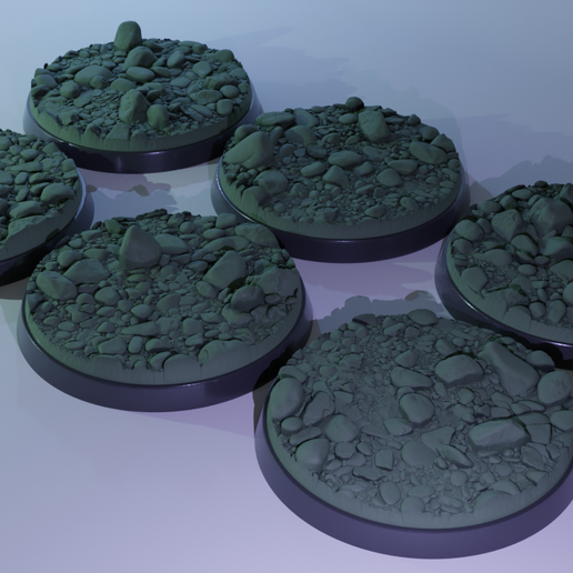 🔨 6x 50mm base with river pebbles (+toppers)・ STL File for ・Cults