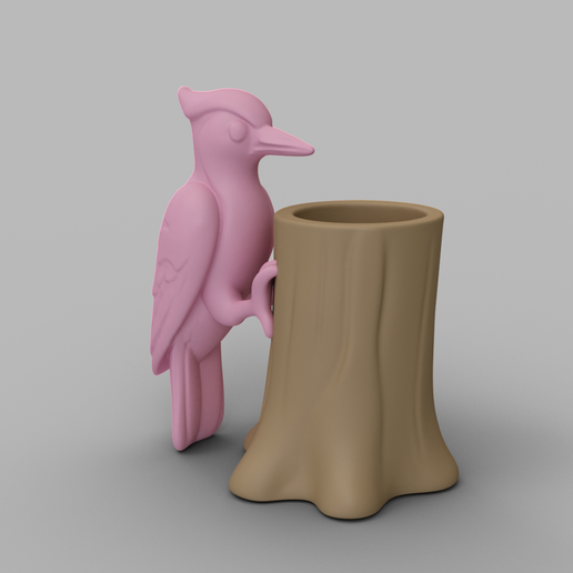 🪶 Woodpecker Tree Stump Pot・ STL File for 3D printing・Cults