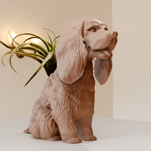 STL file cocker spaniel sitting mouth open planter pot flower vase stl ...