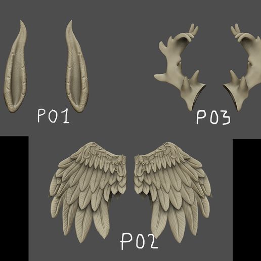 🪶 Accessories BJD, Wing and Horn of fantasy・ STL File for ・Cults