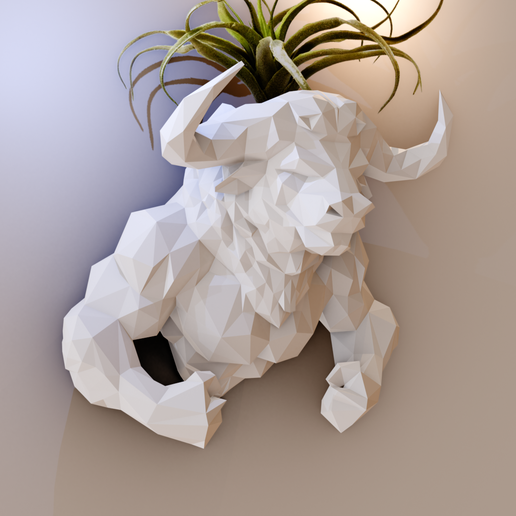 🐂 minotaur bull head wall mount arms out planter pot flower vase stl ...