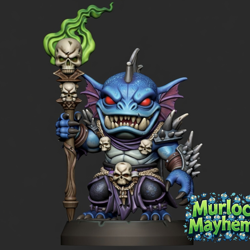 🆓 Murloc Necromancer - Skullfin Deathcaller・ STL File for 3D printing・Cults