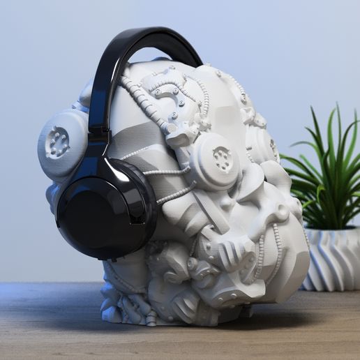 STL file Cyborg Skull Headphone Holder, Gaming Accessories, Desktop ...