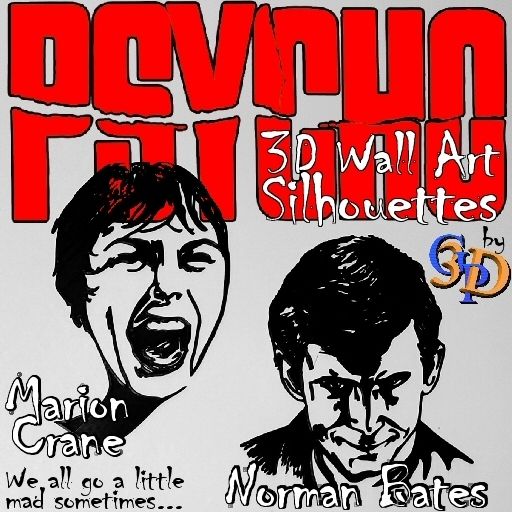 🏗️ Psycho Norman Bates Marion Crane 3D Silhouette Wall Art Life Size ...