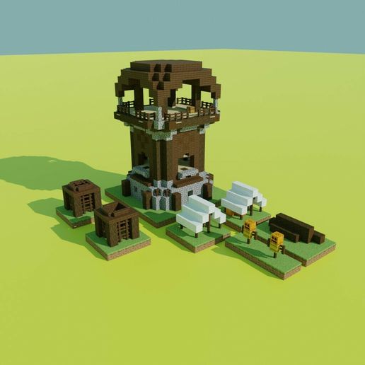 🏗️ minecraft low poly building set・Free 3D File for ・Cults