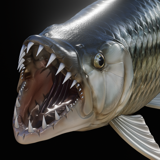 🐠 fish tigerfish / Hydrocynus goliath in motion natural base detailed ...