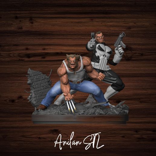 🪢 Wolverine & Punisher Diorama Chibi - 3D STL Marvel Figure・ 3D File ...