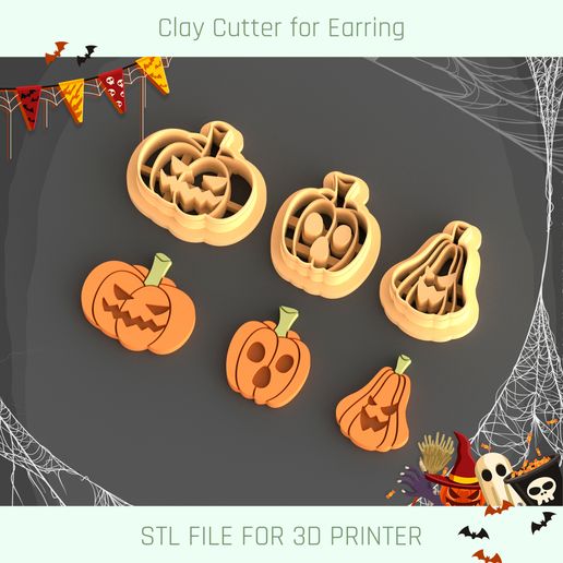 🎃 Spooky Pumpkin Pack HALLOWEEN POLYMER CLAY CUTTER・ 3D File for ・Cults