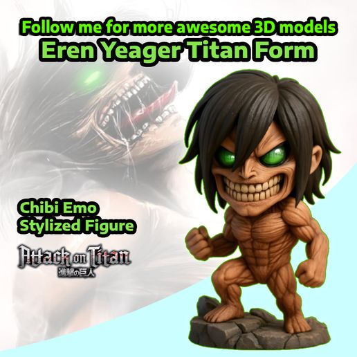 🦸 Eren Yeager Titan form "Chibi Emo Stylized Figure" (en anglais ...