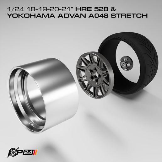 🛞 1/24 18-19-20-21 inch HRE 528 & Yokohama Advan A048 stretch・ STL File ...
