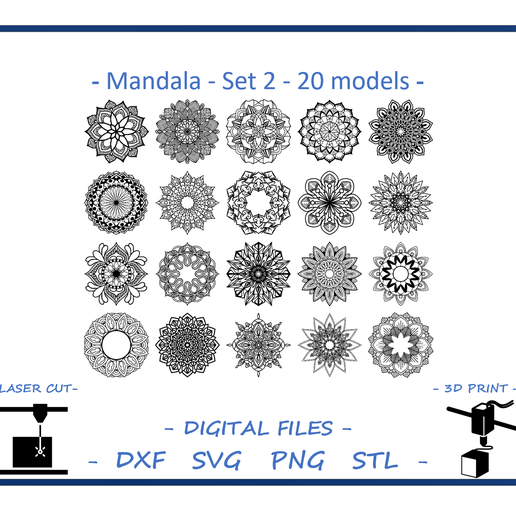 3D file Mandala - Set 2 - 20 models 🎨 ・3D print model to download・Cults