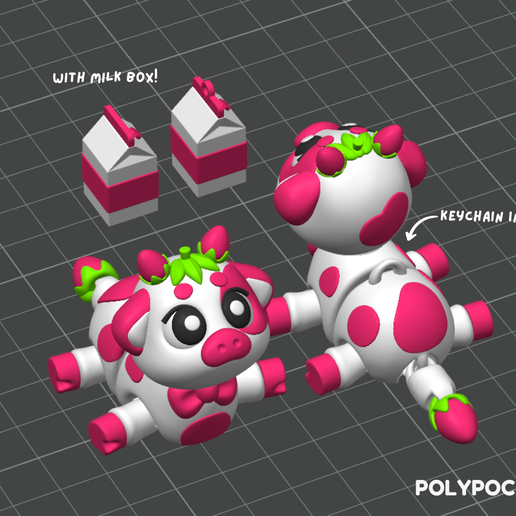 🍓 Cute Flexi Strawberry Cow - No Supports・ 3D File for 3D printing・Cults