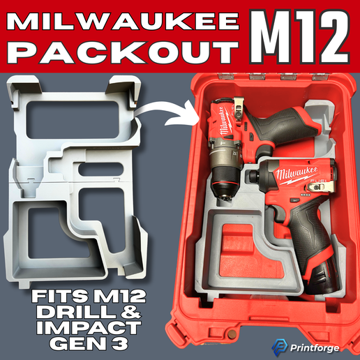 🔋 M12 Packout Insert - Milwaukee Packout Insert - Impact & Drill・ STL ...