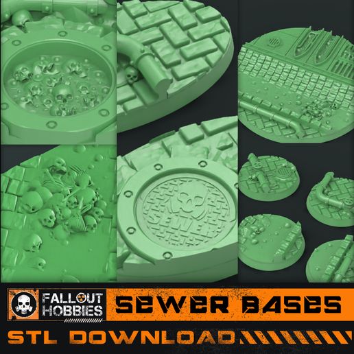🎲 Sewer Themed 28mm Scale Base Collection・ 3D File for ・Cults