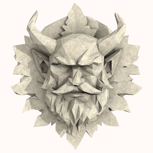 👨 Green Man with Horns and a Beard Low Poly・ STL File for 3D printing・Cults