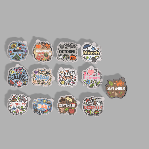 📛 12+1 months Badge pack– Freshie, Keychain, Resin & Candle Mold・ STL ...