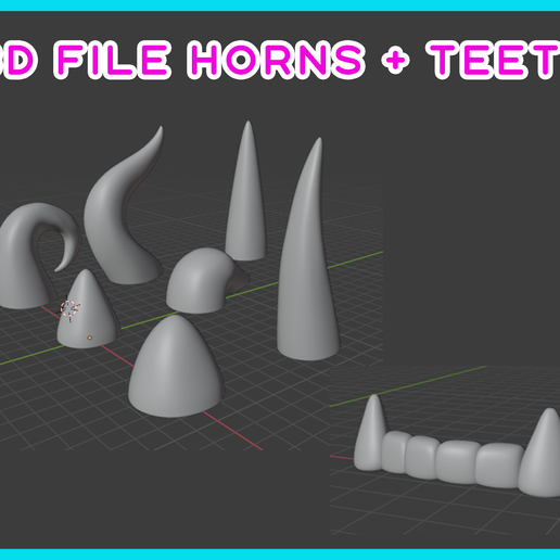 🤘 3D Printable Horns + Teeth・ STL File for 3D printing・Cults