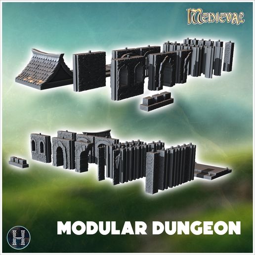 👴 Modular dungeon set with stone walls, archways, floors, and ...