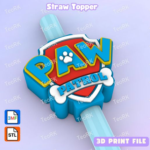 🐾 Straw Topper LOGO - PAW PATROL - Fits Standard & Stanley Straws - STL ...
