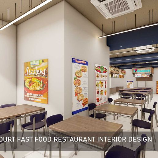 🍔 Food Court fast food Restaurant Interior Design・ OBJ File for ・Cults