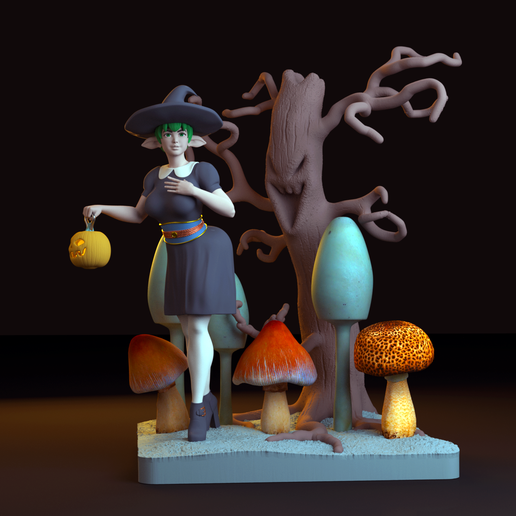 👺 Cute chubby Goblin witch on Halloween Diorama SFW and NSFW・ STL File for 3D printing・Cults