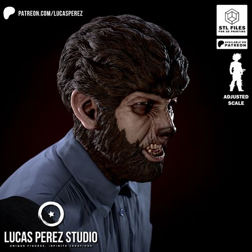 👤 THE WOLFMAN BUST・ 3D File for 3D printing・Cults