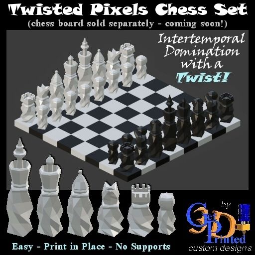 ♟️ Twisted Pixels 3D Chess Set - Easy Print, No Supports・ STL File for ・Cults