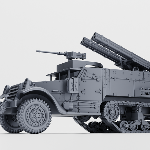 🚀 M2A1 half-track with two triple rocket launcher tubes (US, WW2)・ 3D ...