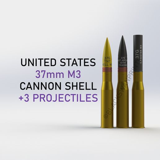 🔫 WW2 United States 37mm M3 Anti-Tank Cannon Shells・ 3D File for 3D ...