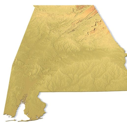 3D file Alabama Topographic Map STL Model 🗺️ ・3D printer design to download・Cults