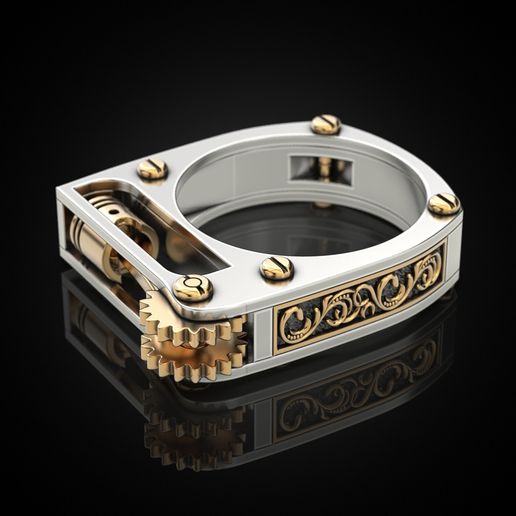 STL file Ring with piston and patterns 💍 ・3D printing idea to download ...