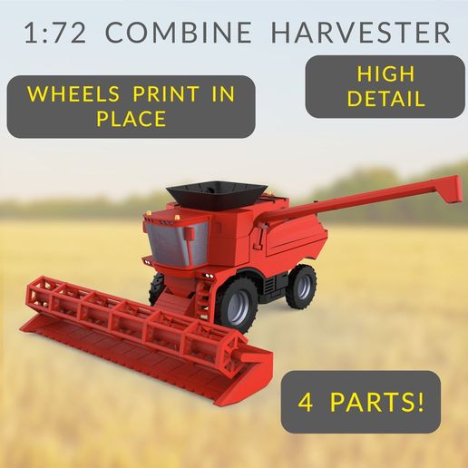 🚜 Easy print 1:72 Combine Harvester (Print in place Wheels & No support ...