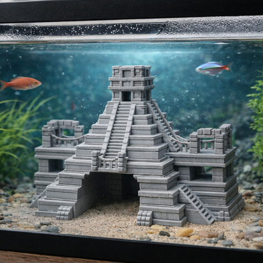 🕍 Aquarium Mayan Temple STL, 3D Printable Aquarium Decor, Ancient ...