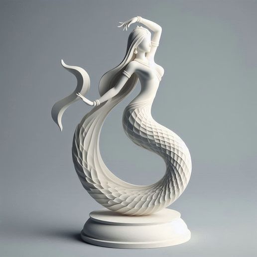 ♀️ 52 Ivory Serpent Dancer with Female Head - Indian Minimalist Statue ...