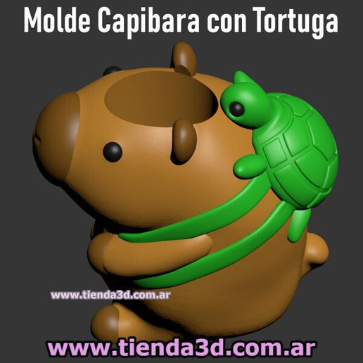 🐢 Capybara Mold with Turtle Backpack・Archivo STL para Impresión 3D・Cults
