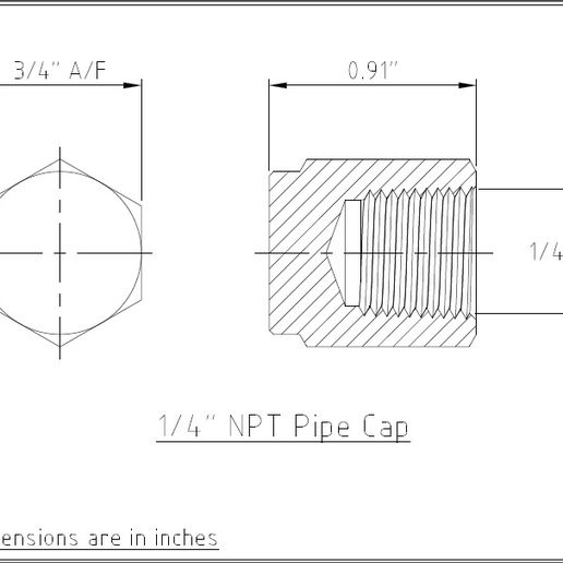 🧢 NPT Pipe Cap 1/4"・ STL File for 3D printing and CNC machining - Laser ...