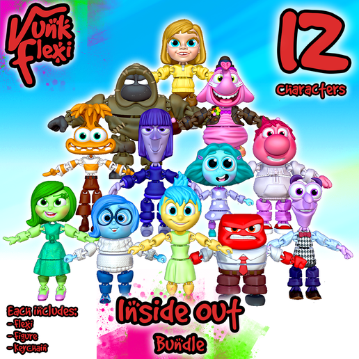 🗝️ Disneys Inside Out Character Bundle MultiColor Flexi Print-In-Place ...