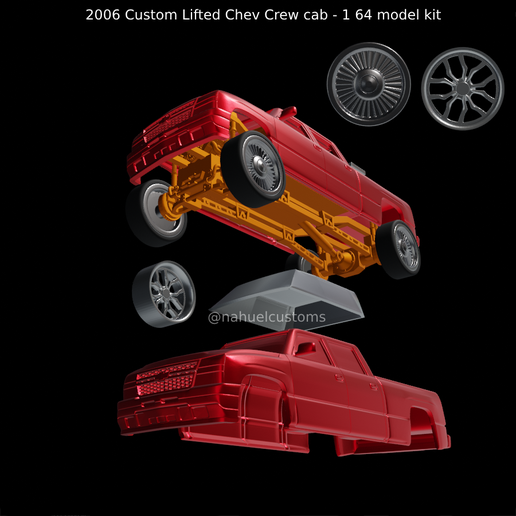🚕 2006 Custom Lifted Chev Crew cab - 1 64 model kit・ STL File for 3D ...
