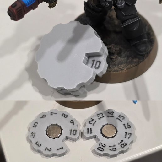 🎲 Kill Team 1-20 Rotating Wound Counter・Free STL File for 3D printing・Cults